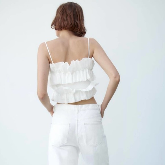 Zara | Tops | Nwt Zara White Eyelet Ruffle Crop Top Size Large | Poshmark